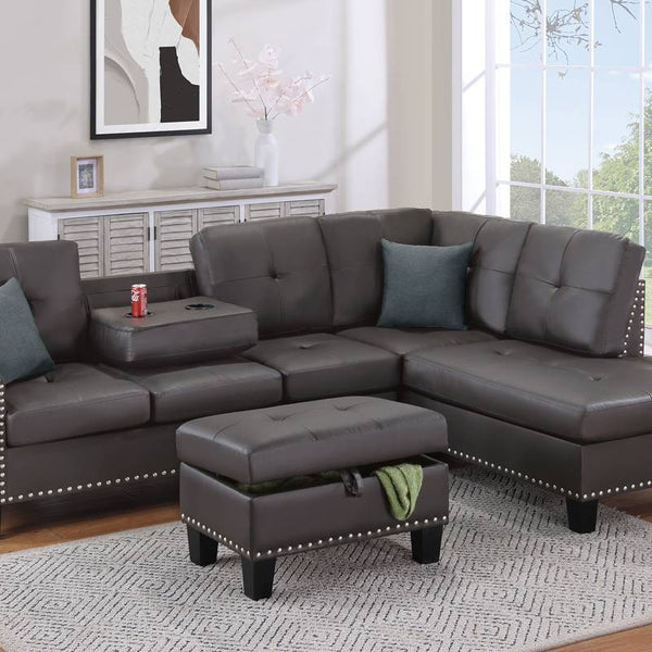 Linzi black fabric reversible sectional sofa with ottoman by poundex store