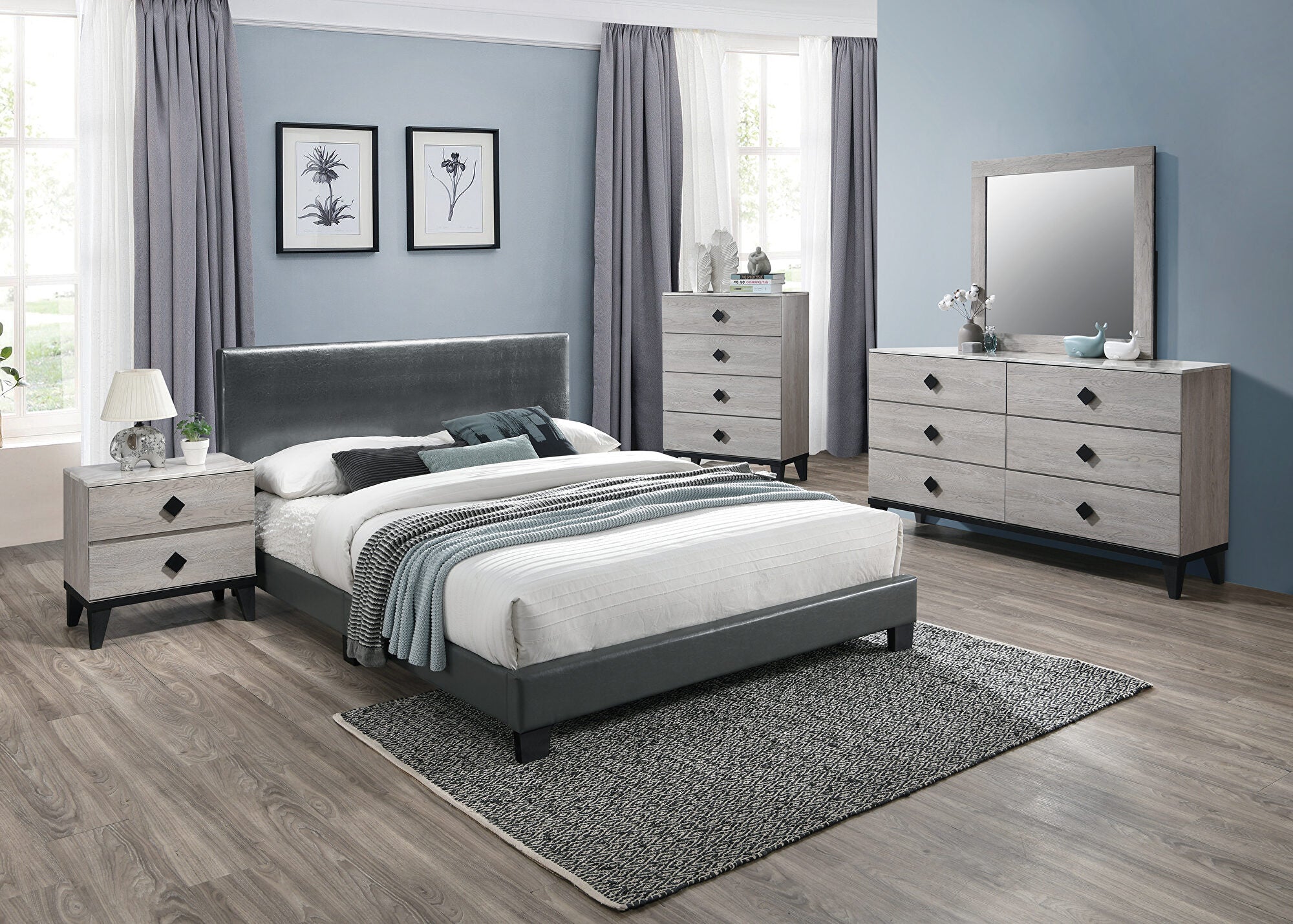 Gray leather bed store